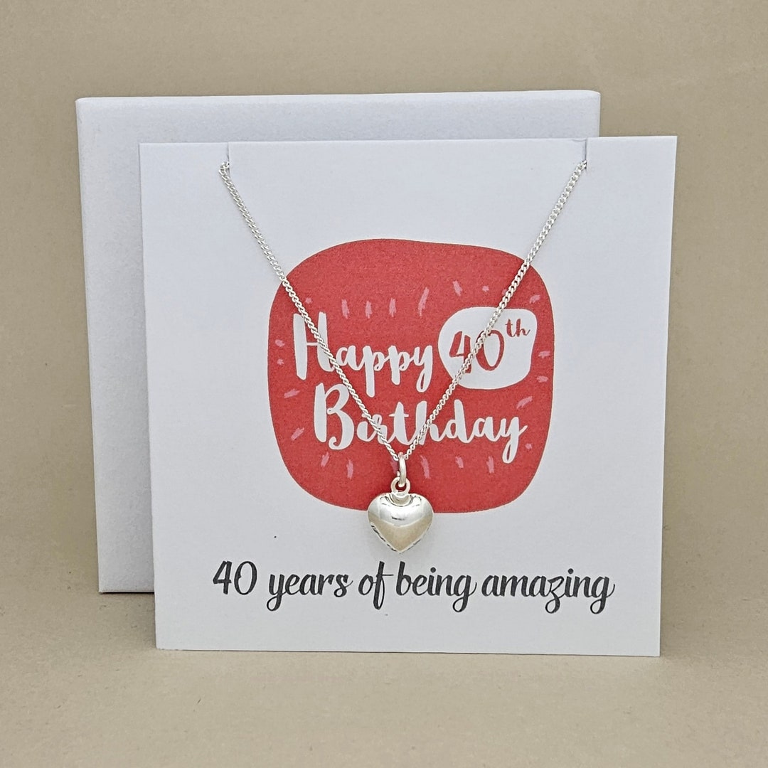 Boxed 40th Birthday Heart Necklace Card - Etsy