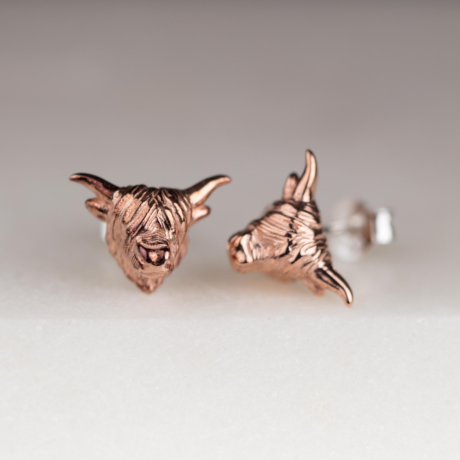 Highland Cow Stud Earrings in Sterling Silver or Rose Gold - Etsy UK