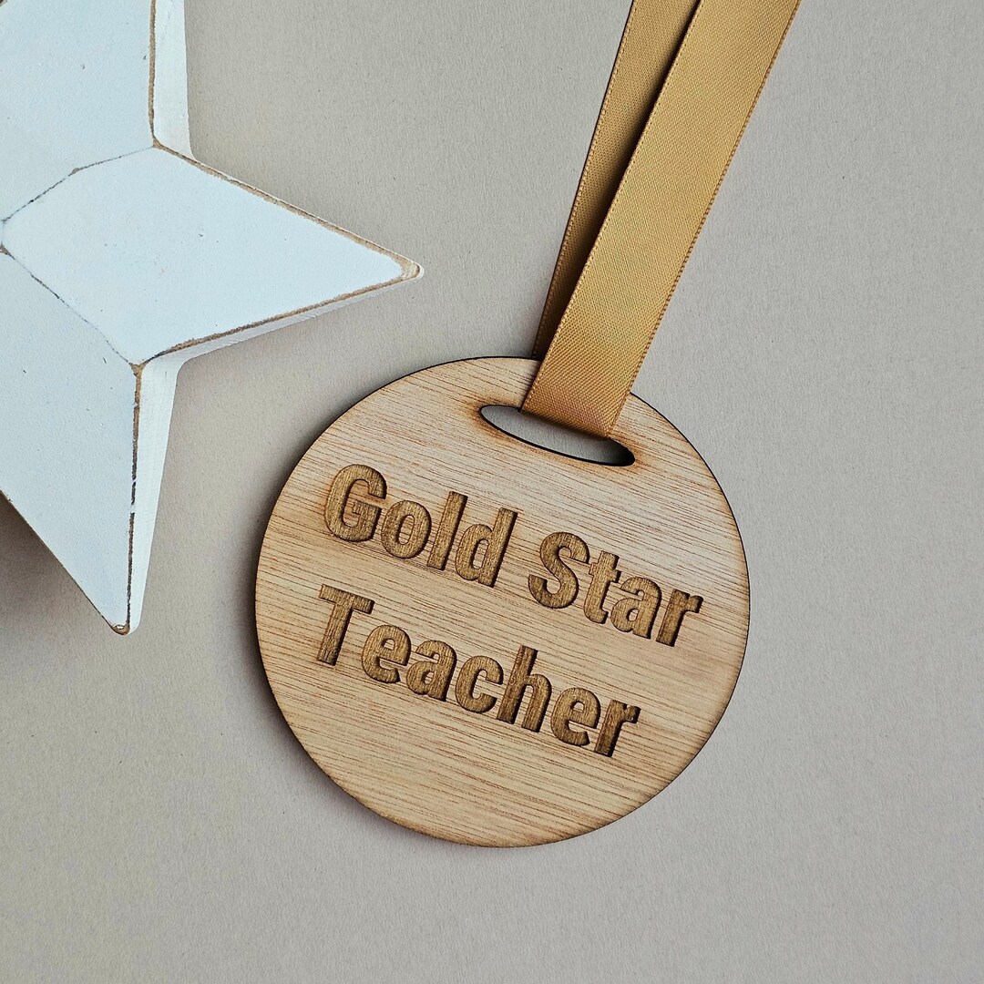 Gold Star Teacher Wooden Medal - Etsy