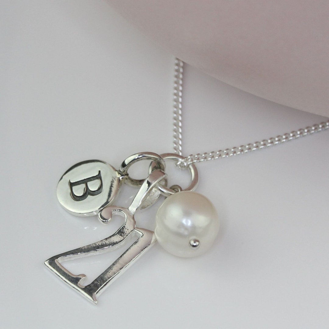 Solid Silver 21st Birthday Charm Personalised Necklace With Freshwater ...