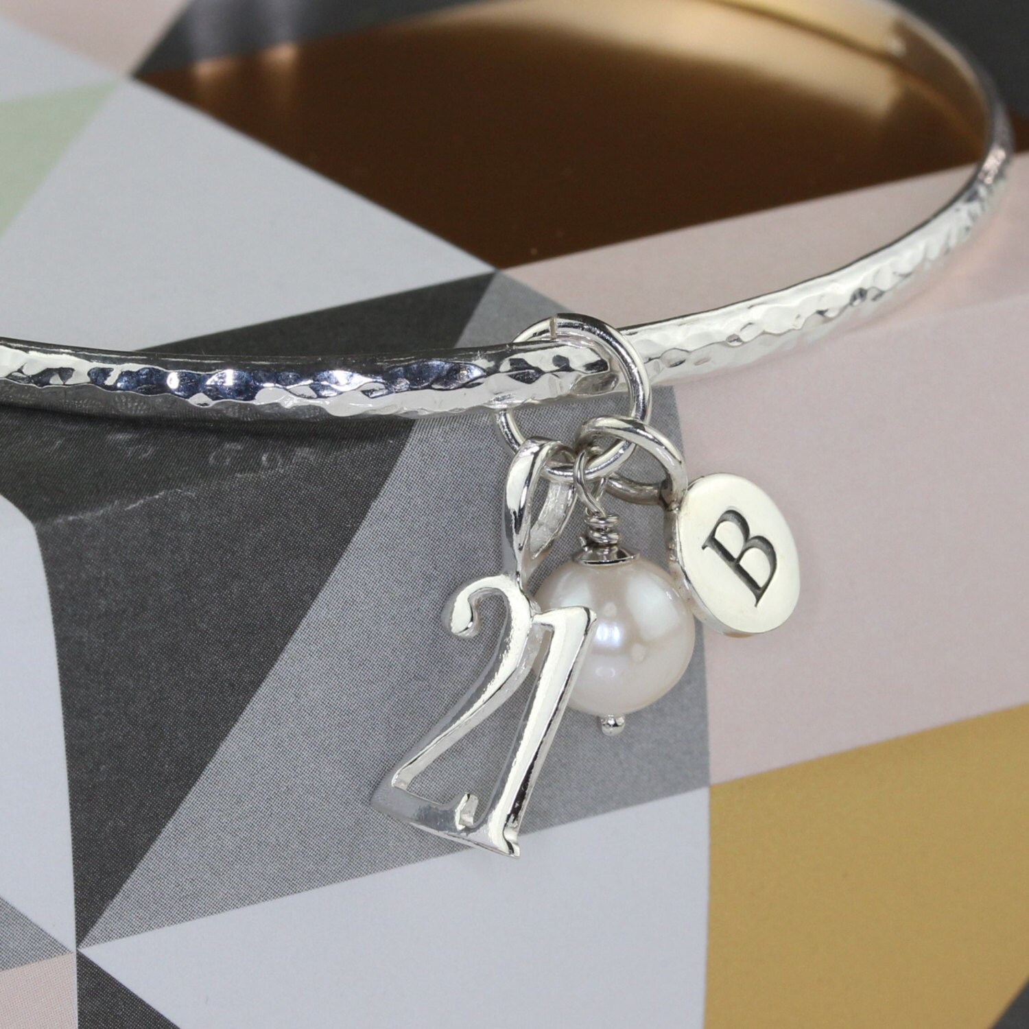 Silver 21st Birthday Charm and Freshwater Pearl Personalised | Etsy