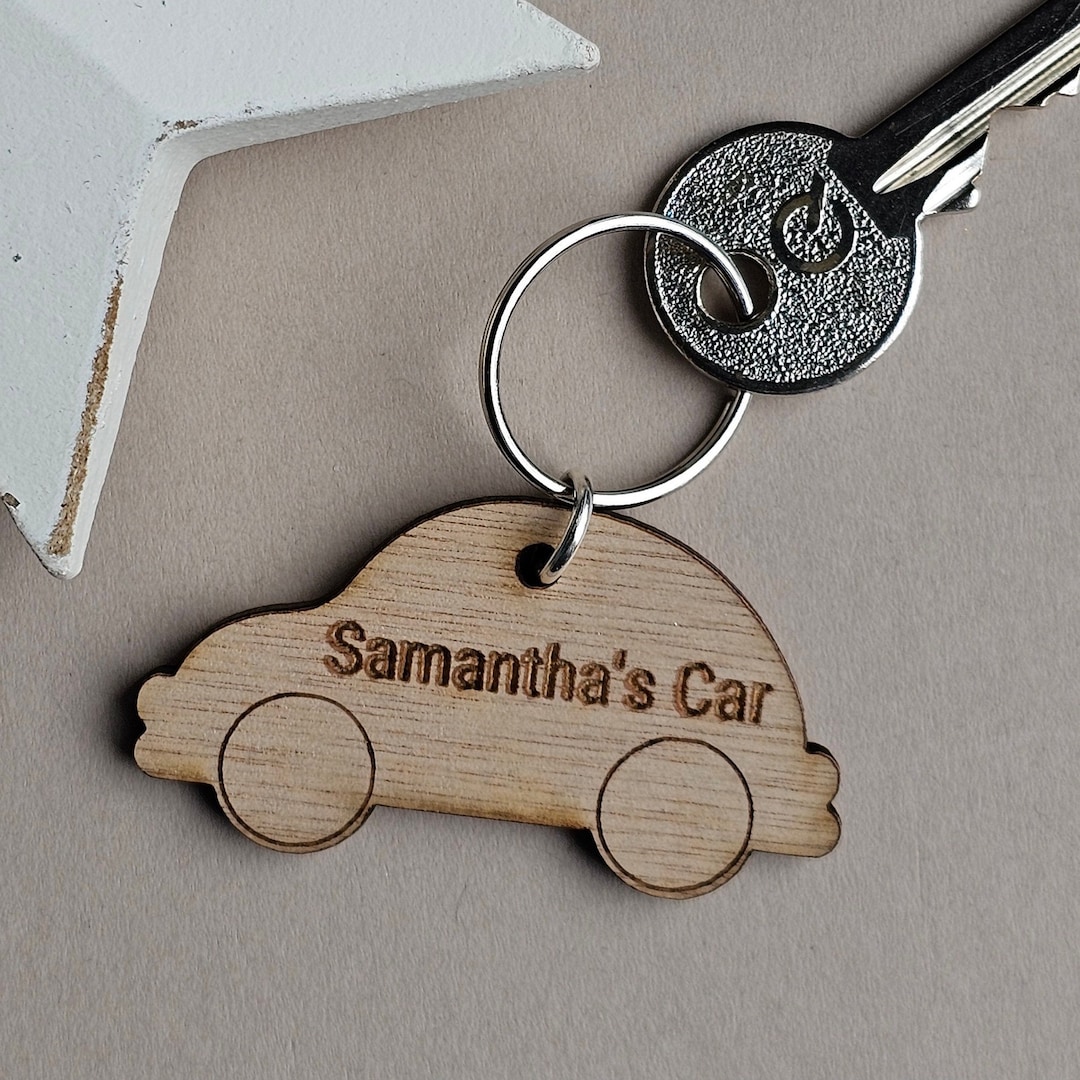 Personalised Name Wooden Car Keyring - Etsy