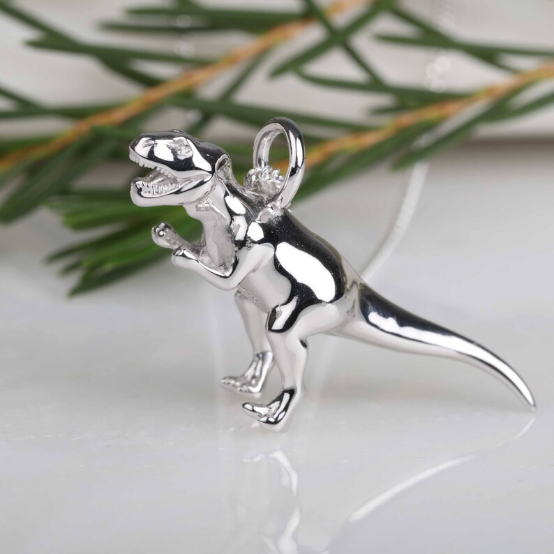 Solid Silver T Rex Charm Personalised Necklace - Etsy UK