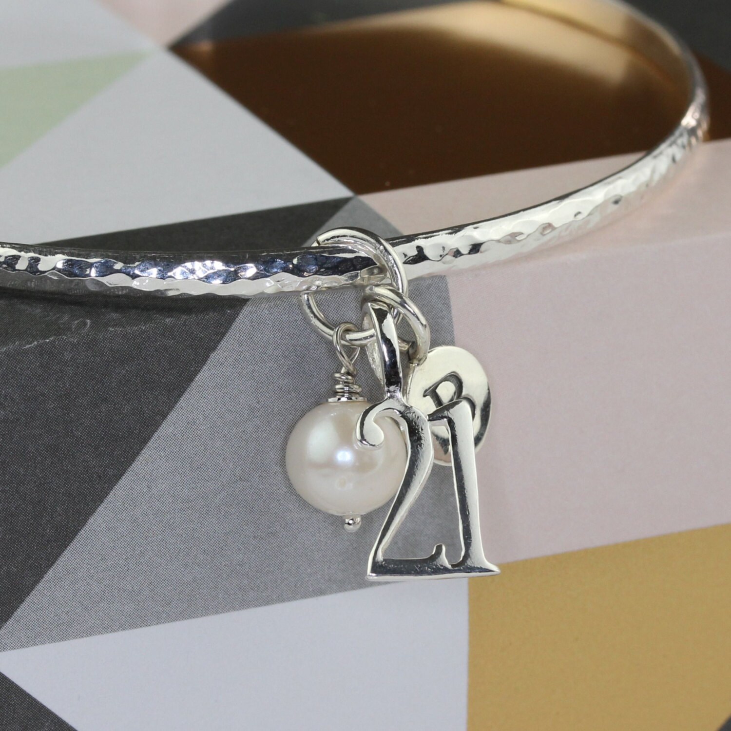 Silver 21st Birthday Charm and Freshwater Pearl Personalised | Etsy
