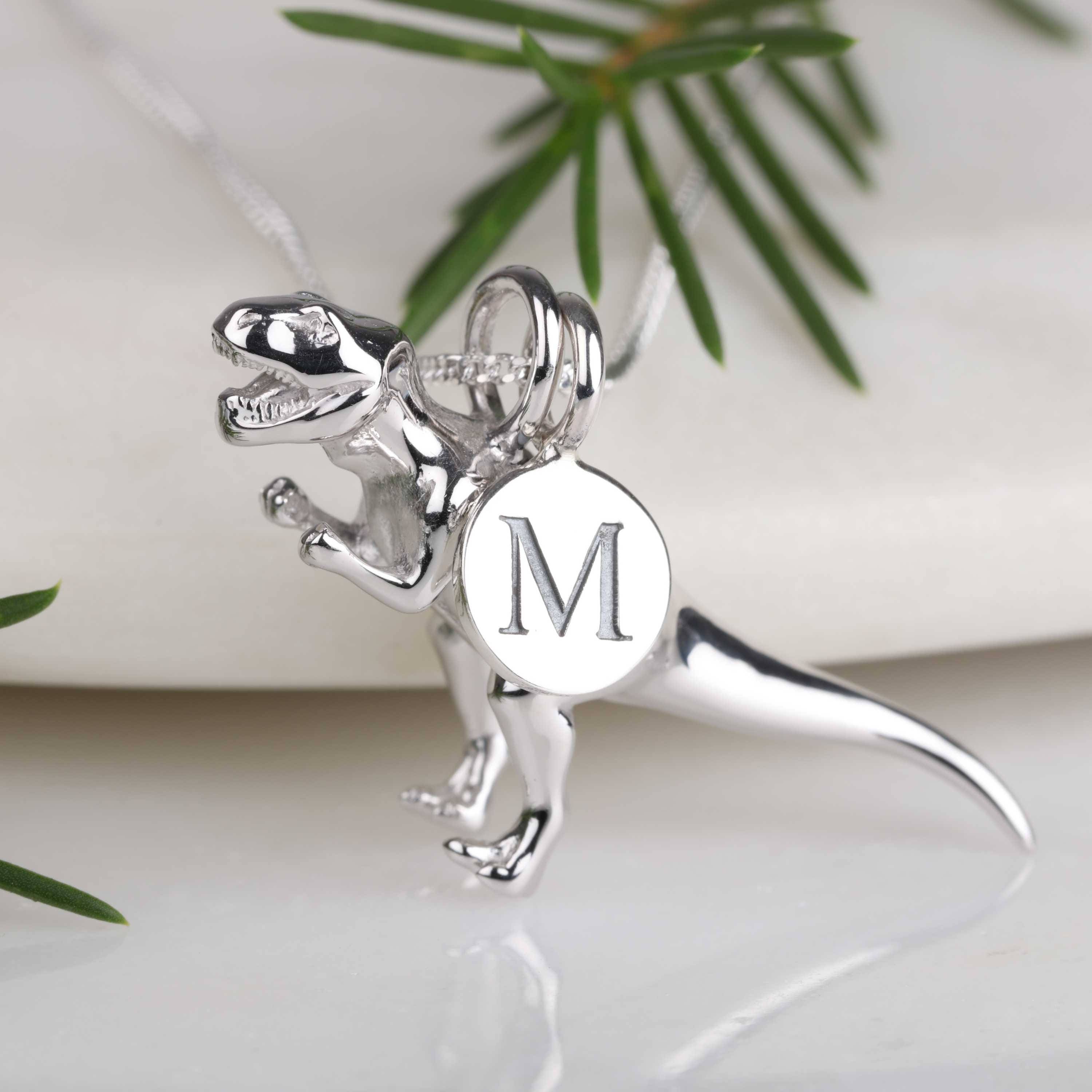 Solid Silver T Rex Charm Personalised Necklace - Etsy UK