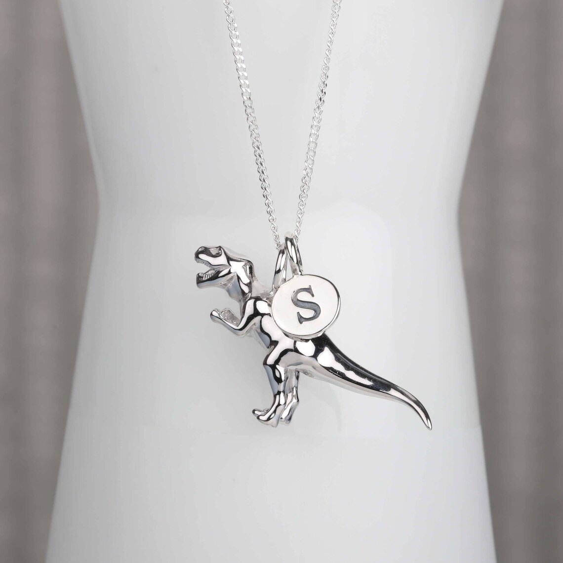 Solid Silver T Rex Charm Personalised Necklace - Etsy UK