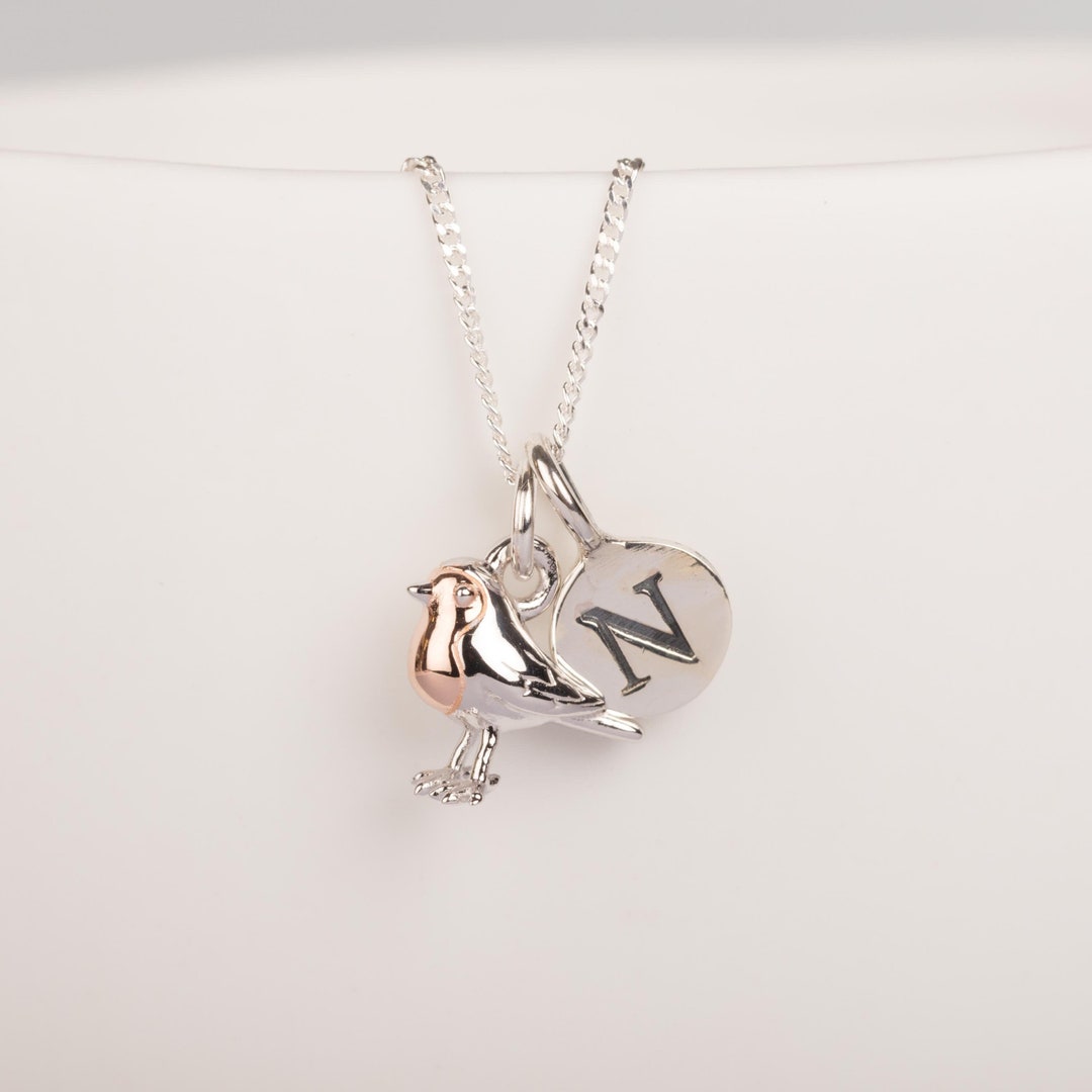 Dainty Personalised Solid Silver and Rose Gold Baby Robin Necklace ...
