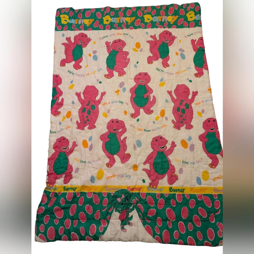 Vintage 1992 Barney & Baby Bop Quilt Blanket – Rare Nursery Throw *AS ...