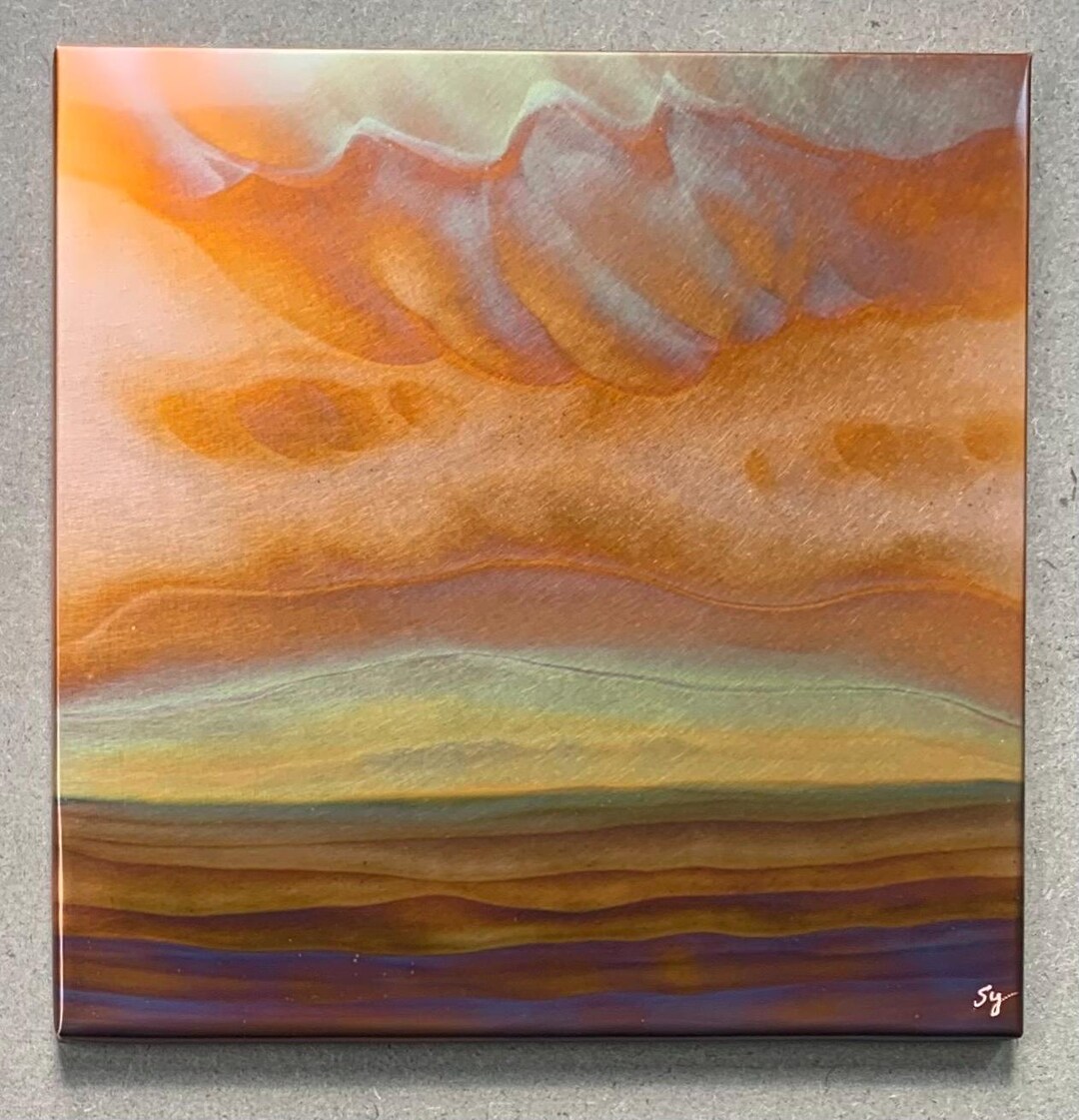 Landscape, 7.5” Square, Copper Fire Painting - Etsy