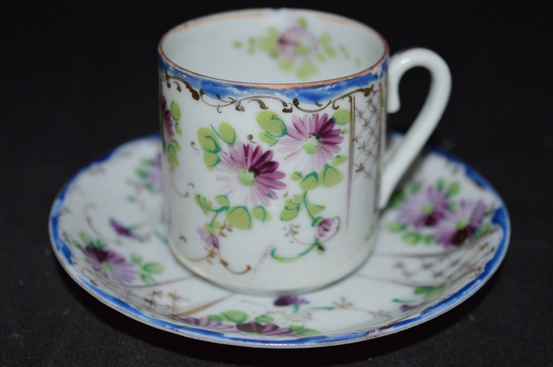 Purple Floral Tea Cup / Saucer / Gold Trim / Purple Flowers / Tea Cup ...