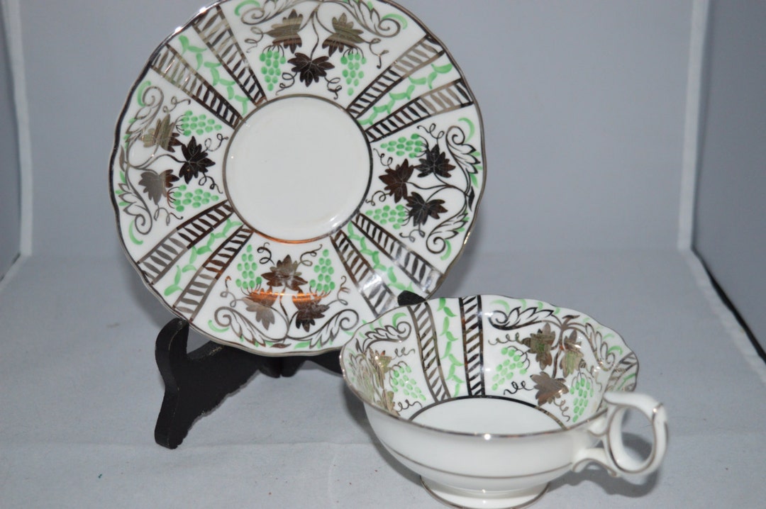 Wedgewood Tea Cup / Saucer / Green / Silver / Grape Motif / Tea Cup and ...