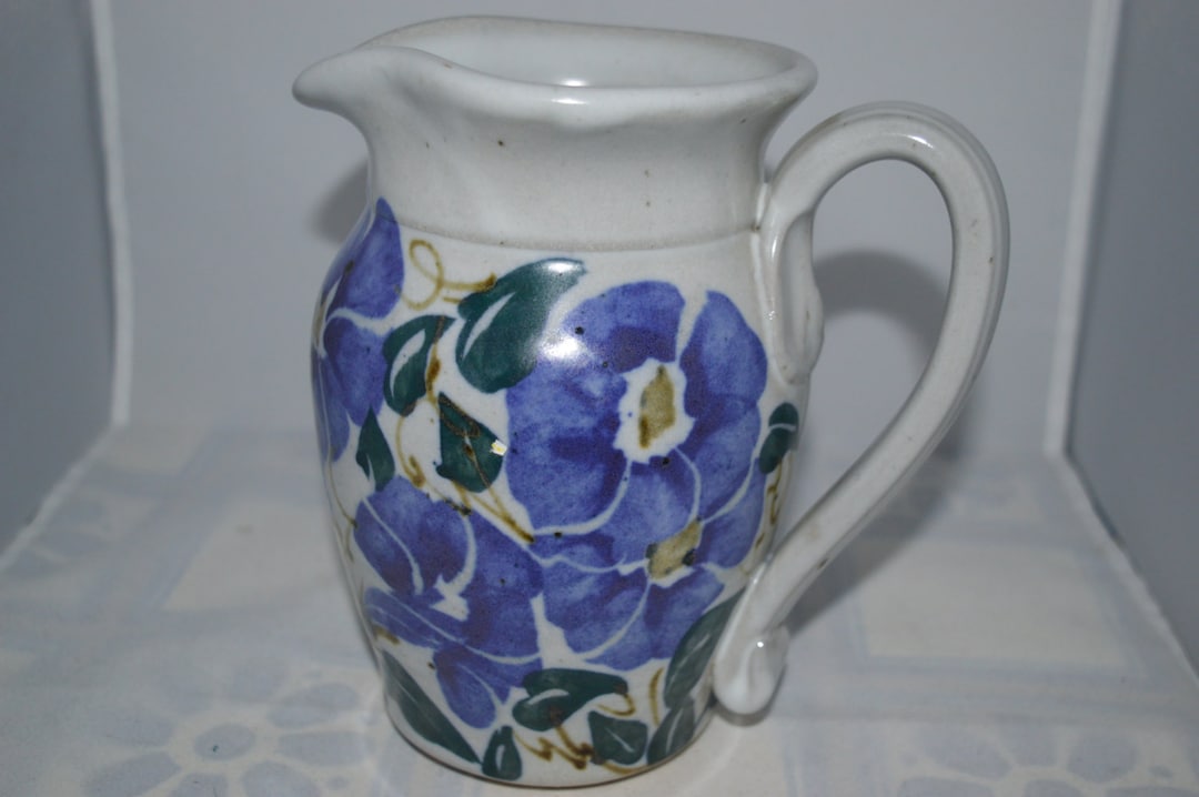 Handmade / Pottery Pitcher / Blue Flowers / Pottery / Pitcher ...