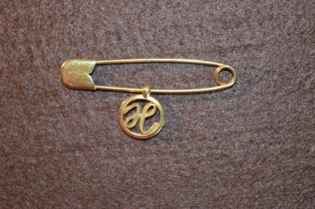 Gold Diaper Pin / h Charm / 2 Pin / Charm .5 / Pin / Jewelry / Brooch ...
