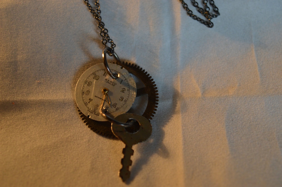 Timepiece Necklace / 24" / Dark Chain / 3 Timepiece Parts / Jewelry ...