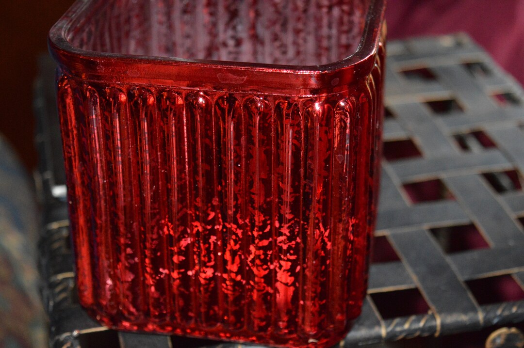 Glass Container / Red Metallic / Planter / Candy Bowl / 4.5" Square ...