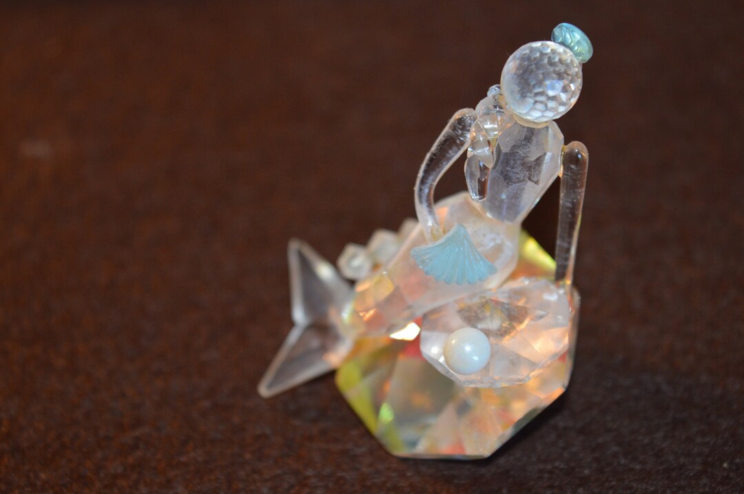 Crystal Mermaid / Sitting on a Stone / Pearl / Shell / 2" Tall X 1 ...