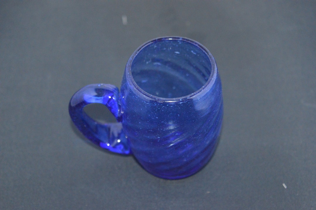Cobalt Blue / Small Glass Mug / Swirling Stripe Effect / Glass / Blue ...