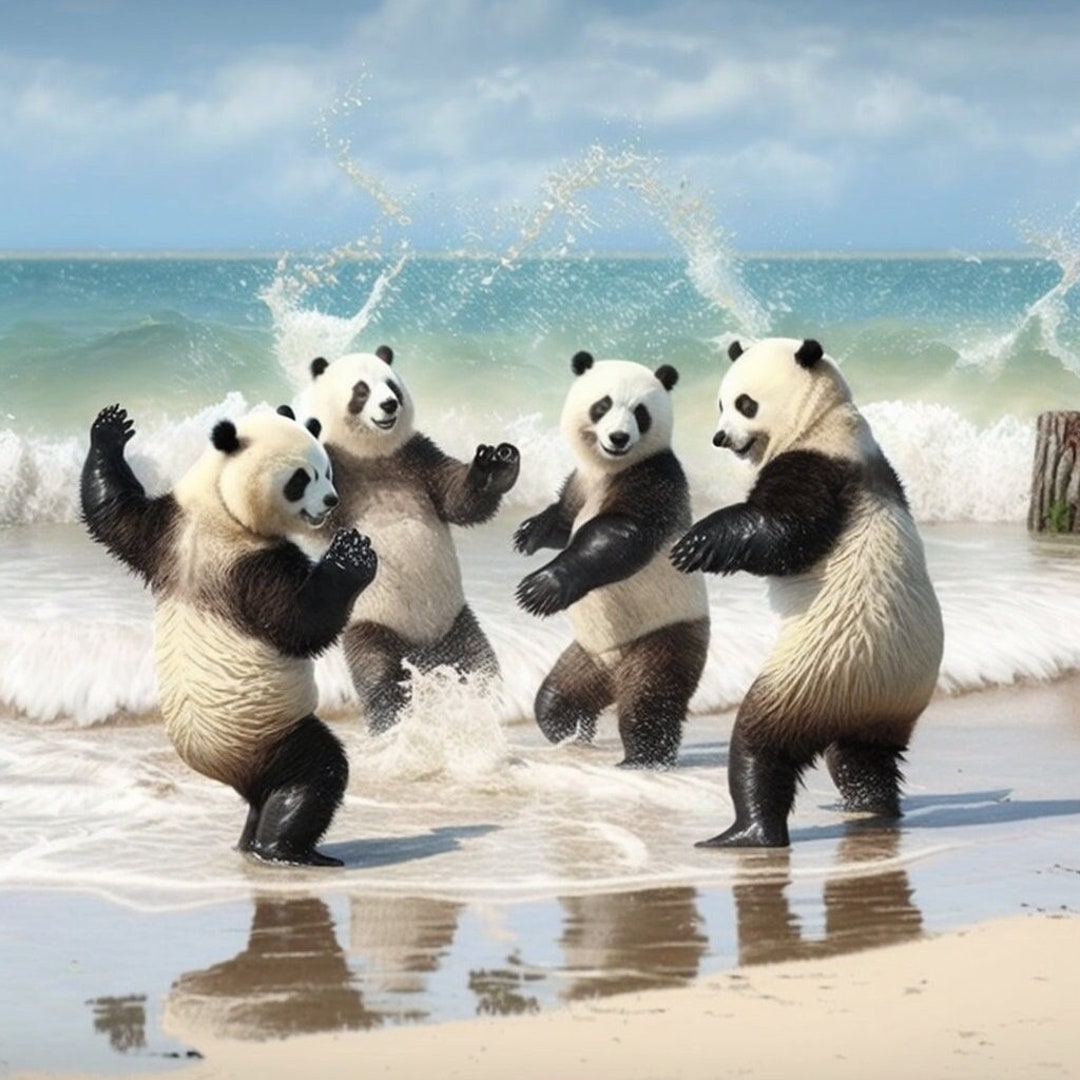 Splashing Beach Pandas Digital Paper - Etsy