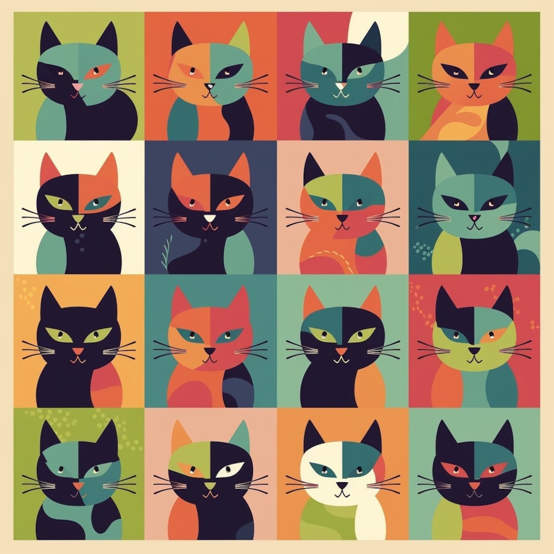 Cats Cartoon Digital Paper - Etsy
