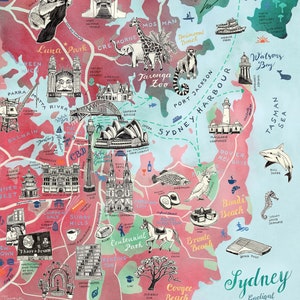 Sydney Map, Australian Art Print, Illustrated City Map, Large Size ...
