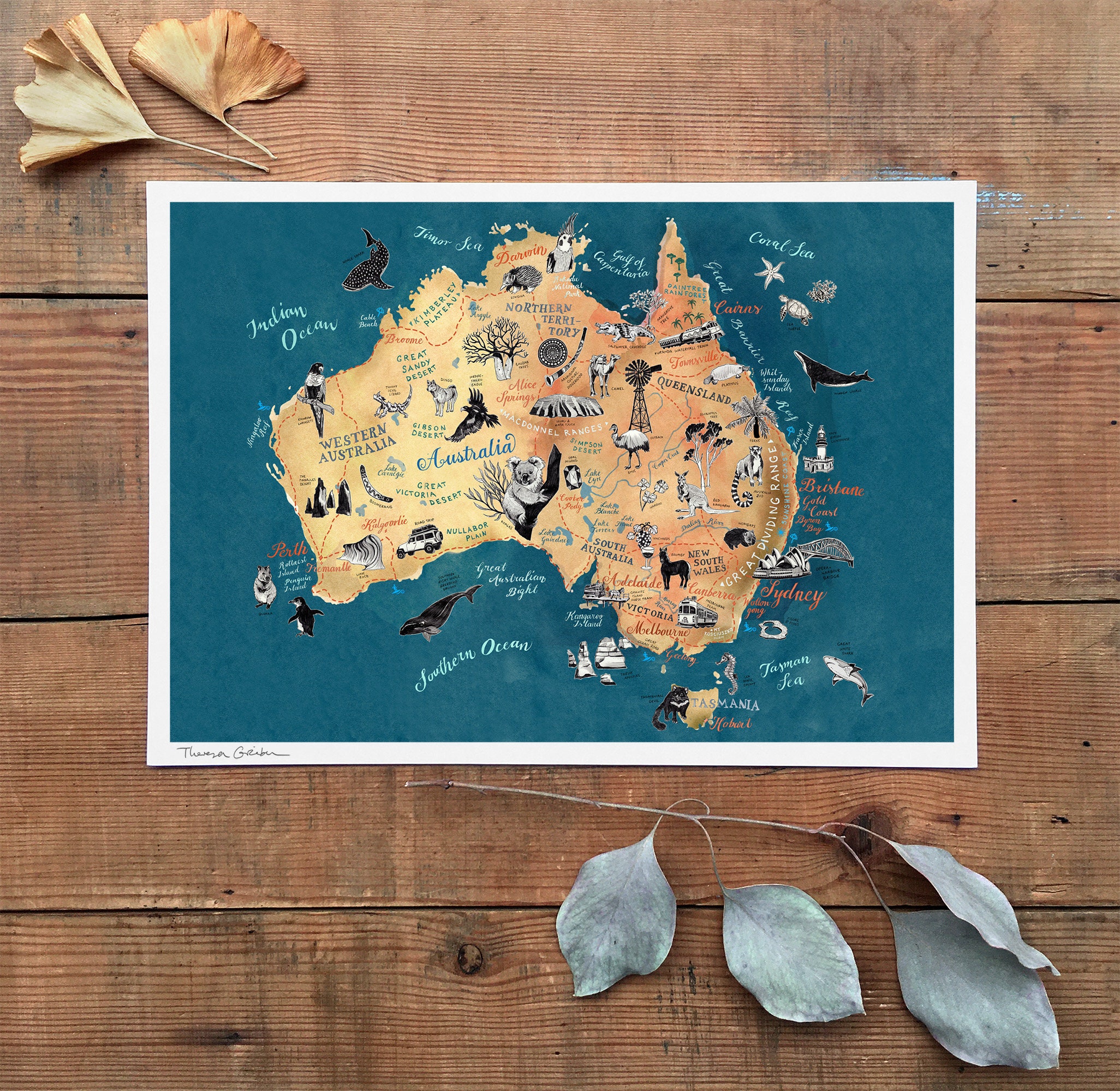 Australia Map, Australian Art Print, Illustrated Map, Aussie Travel ...