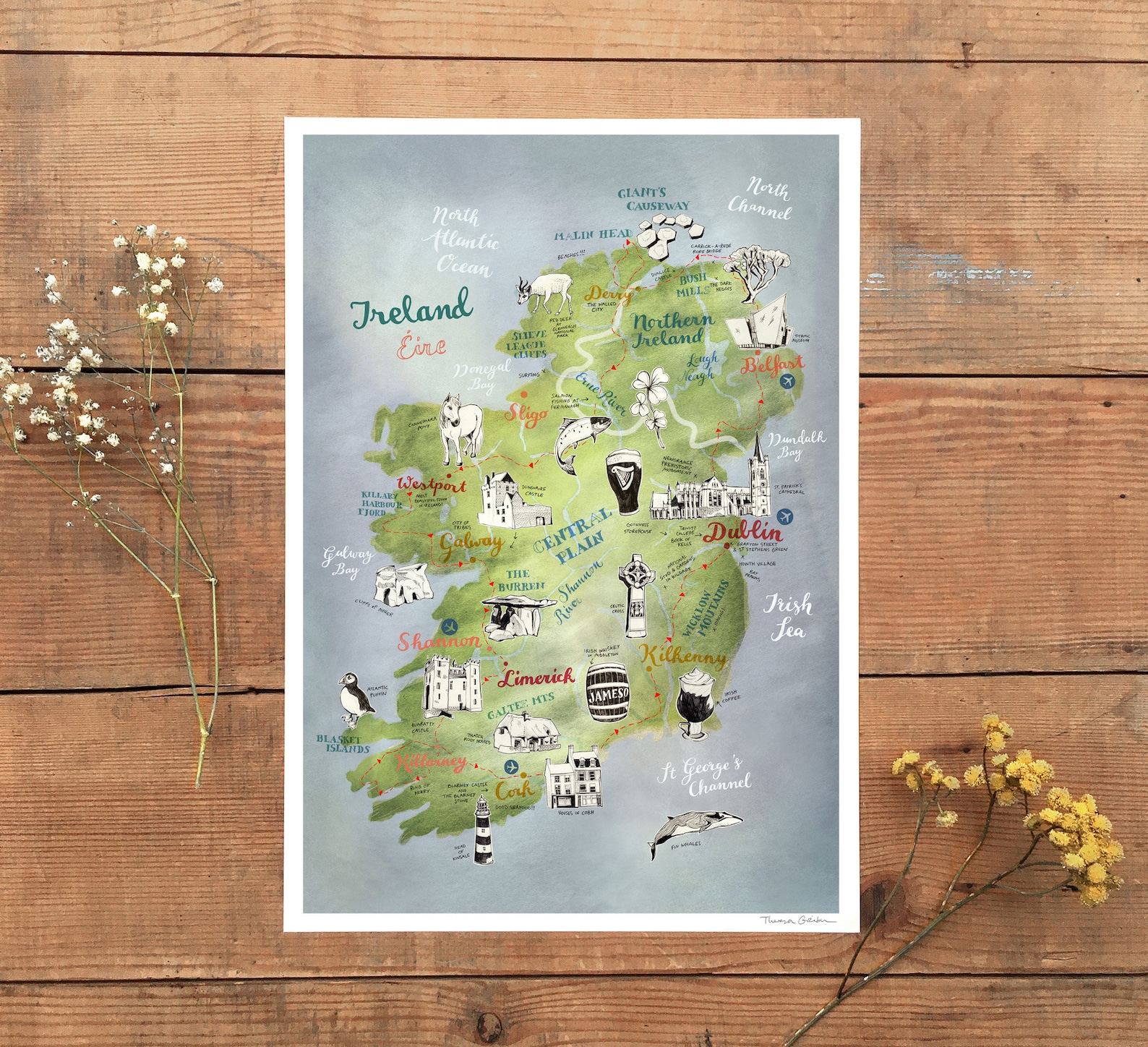 Ireland Map Art Print Illustrated Map Ireland Ireland - Etsy Ireland