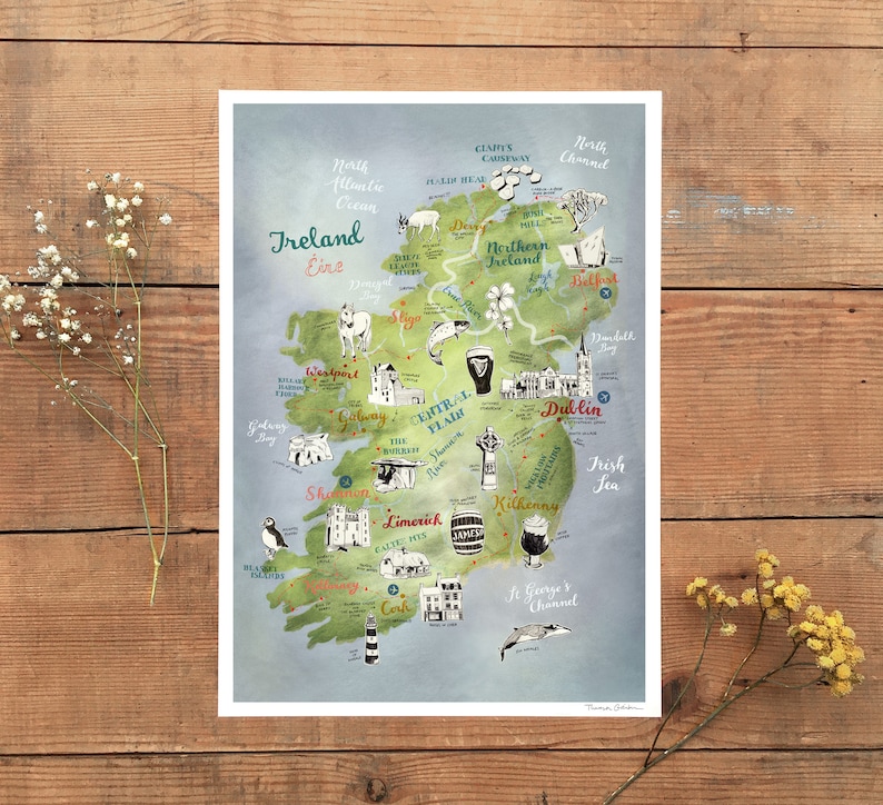 Ireland Map Art Print Illustrated Map Ireland Ireland - Etsy Ireland