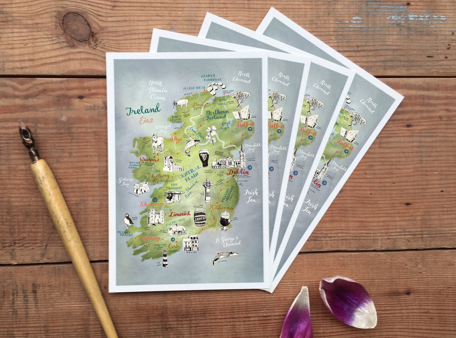 Ireland Postcard, Hand Drawn Map, Illustrated Postcard, Irish Art, Map ...