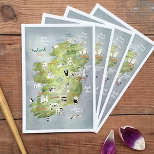 Ireland Postcard, Hand Drawn Map, Illustrated Postcard, Irish Art, Map ...