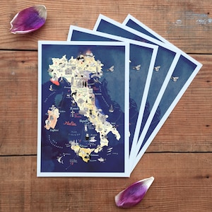 Italy Postcard, Hand Drawn Travel Map, Illustrated Mini Italy Print ...