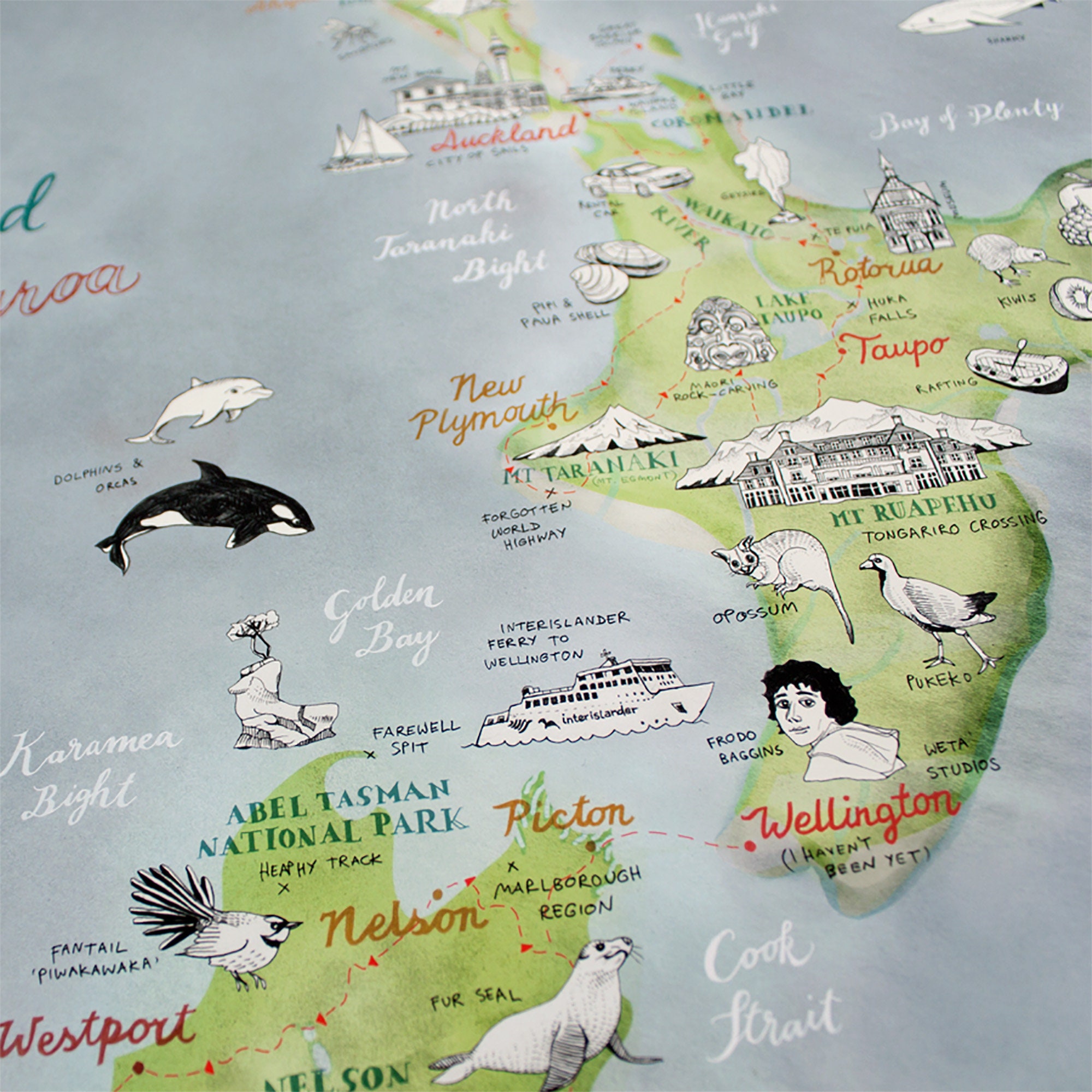 Large Art New Zealand, New Zealand Map, Aotearoa, Giclee Print, New ...
