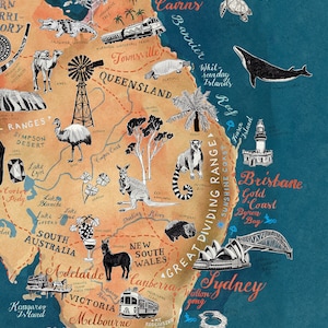 Australia Map, Australian Art Print, Illustrated Map, Aussie Travel ...