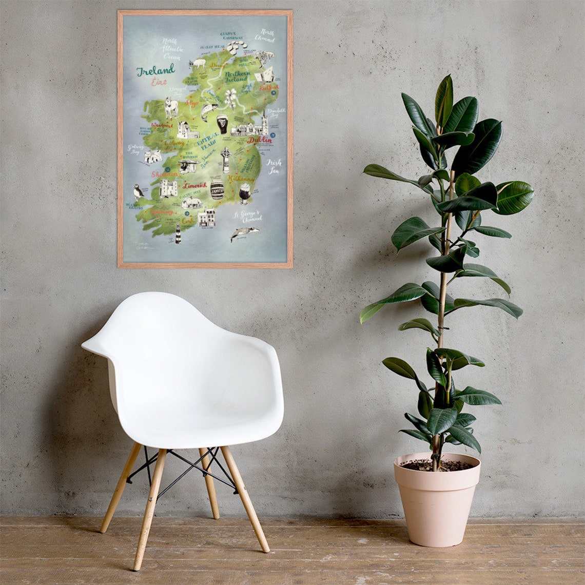 Framed Ireland Map Print, in Inches, Matte Giclee Poster, Irish ...