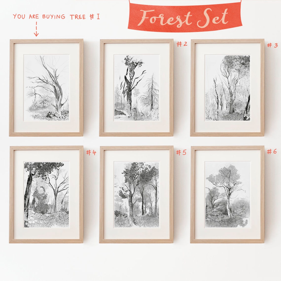 Tree Drawing, Woodland Print, Woodland Nature Decor, Tree Print, Forest ...