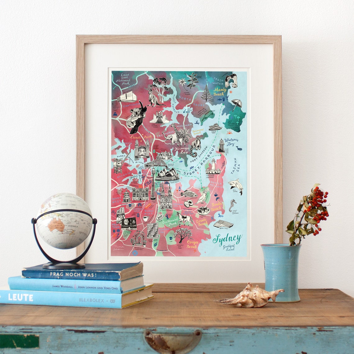 Sydney Map, Australian Art Print, Illustrated City Map, Large Size ...