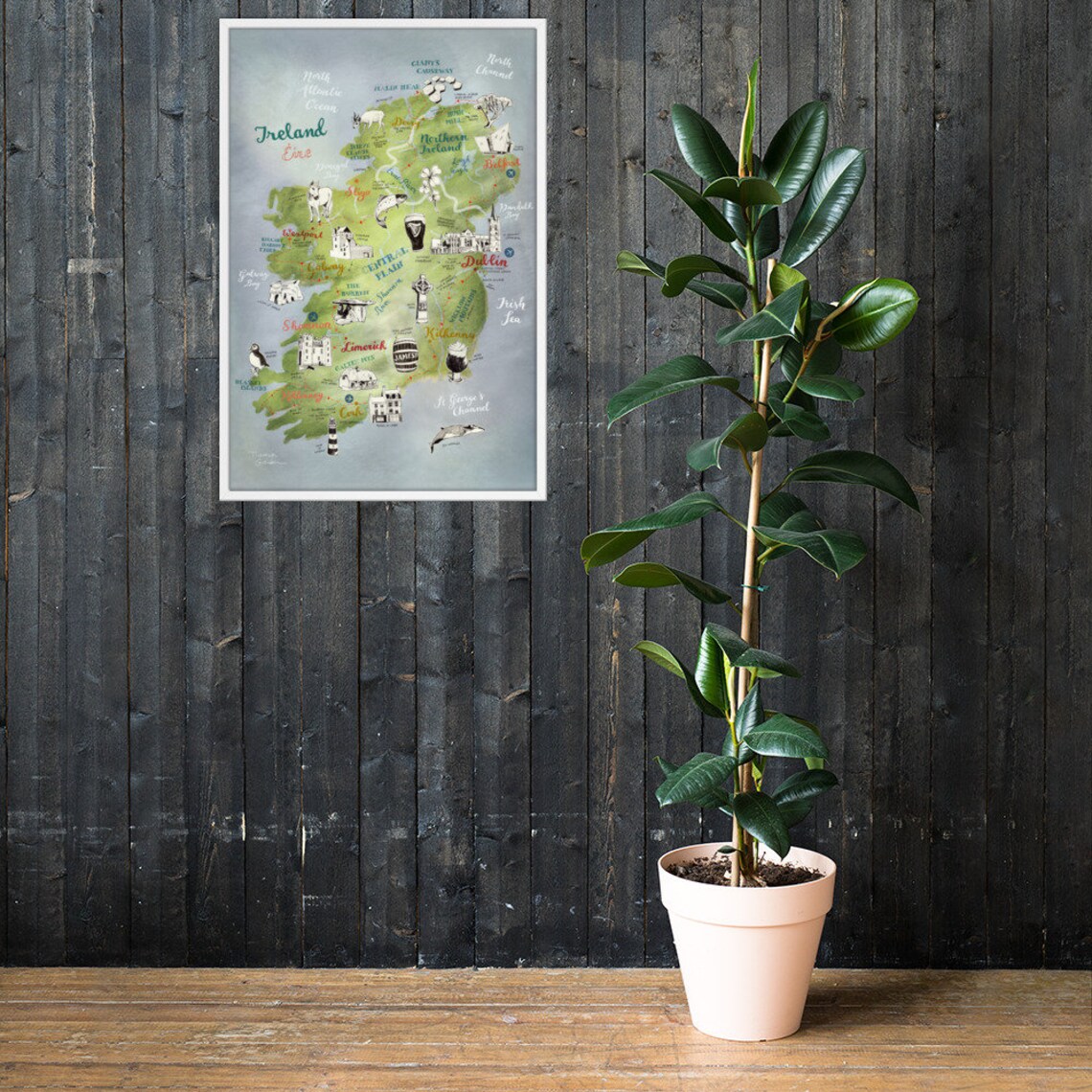 Framed Ireland Map Print, in Inches, Matte Giclee Poster, Irish ...