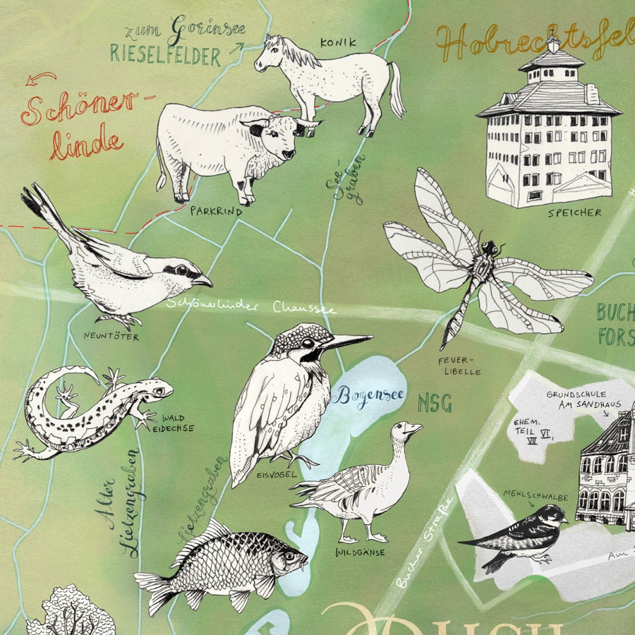 Illustrated Map of Berlin-buch Germany Berlin Print - Etsy