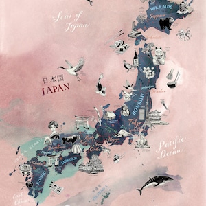 Japan Map, Art Print, Illustrated Map of Japan, Travel Illustration ...