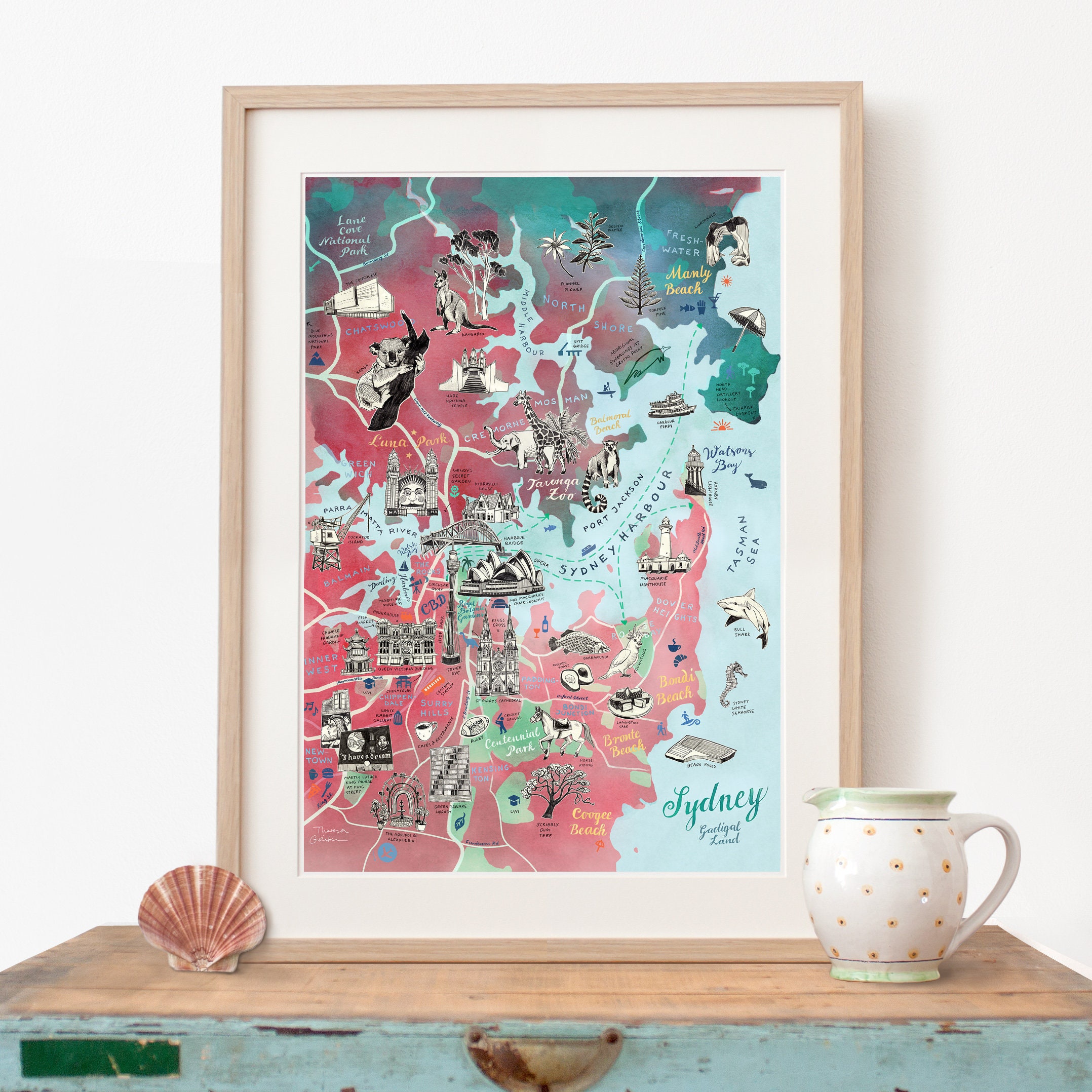 Sydney Map, Australian Art Print, Illustrated City Map, Large Size ...
