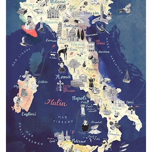 Italy Postcard, Hand Drawn Travel Map, Illustrated Mini Italy Print ...