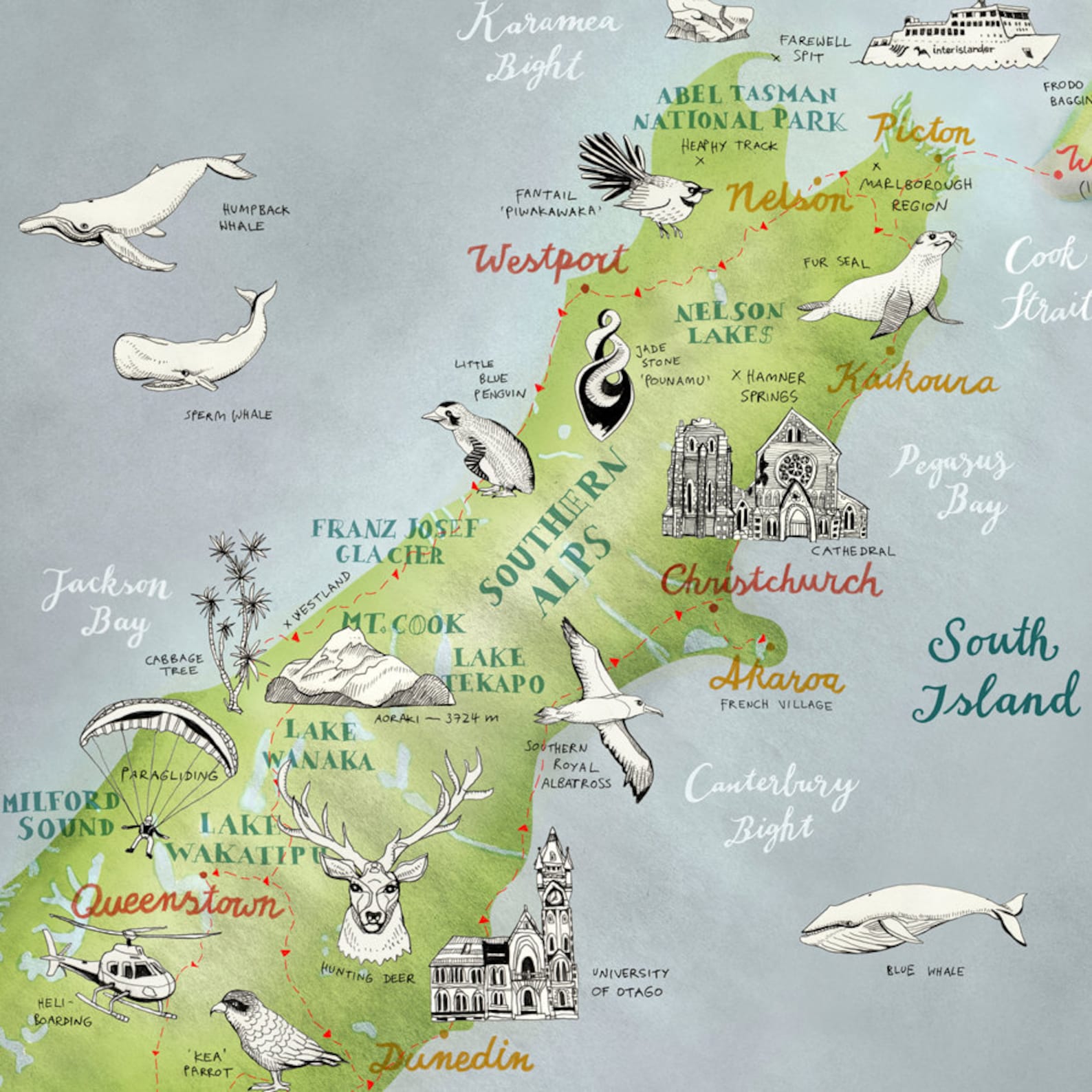 Large Art New Zealand, New Zealand Map, Aotearoa, Giclee Print, New ...