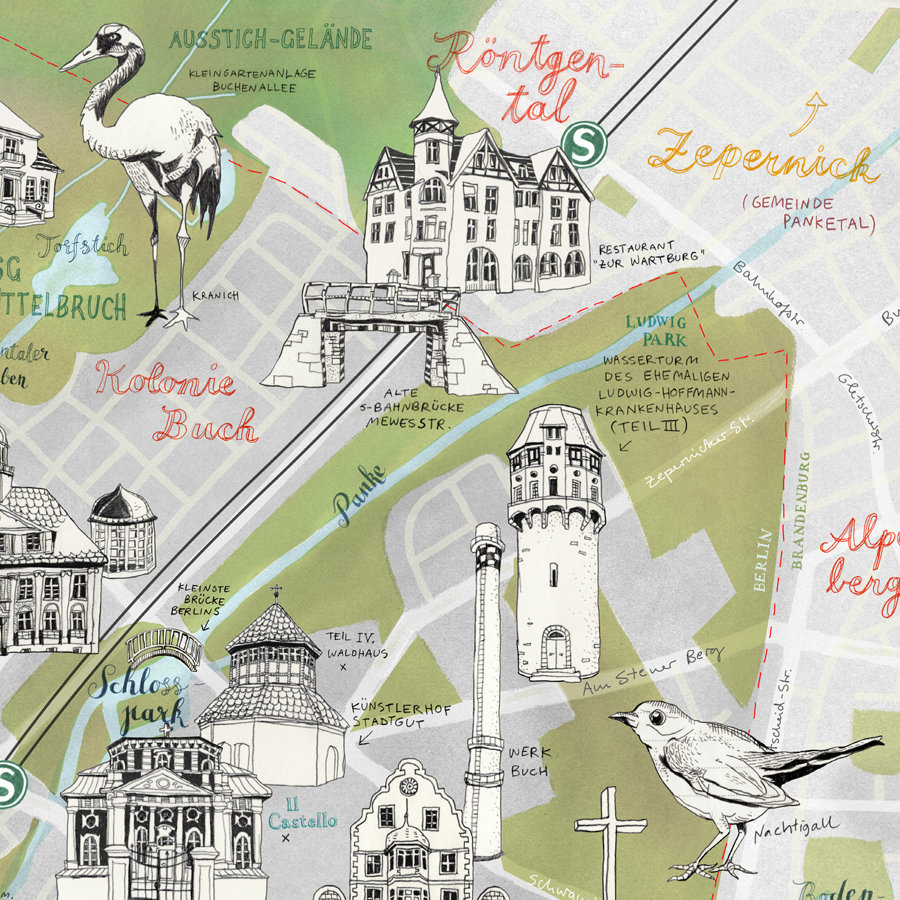 Illustrated Map of Berlin-buch Germany Berlin Print | Etsy