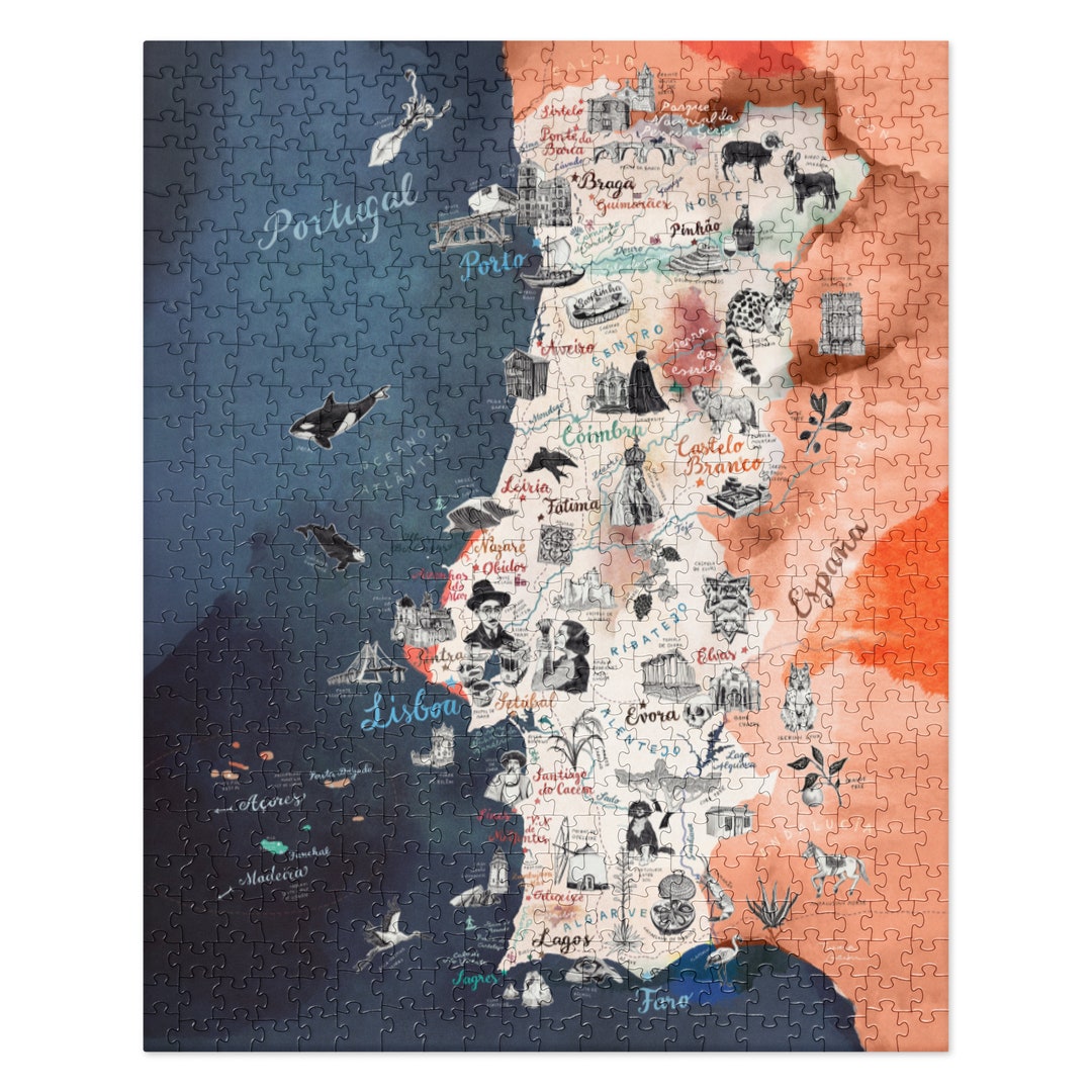 Portugal Jigsaw Puzzle, Illustrated Map of Portugal, Road Trip Memory ...