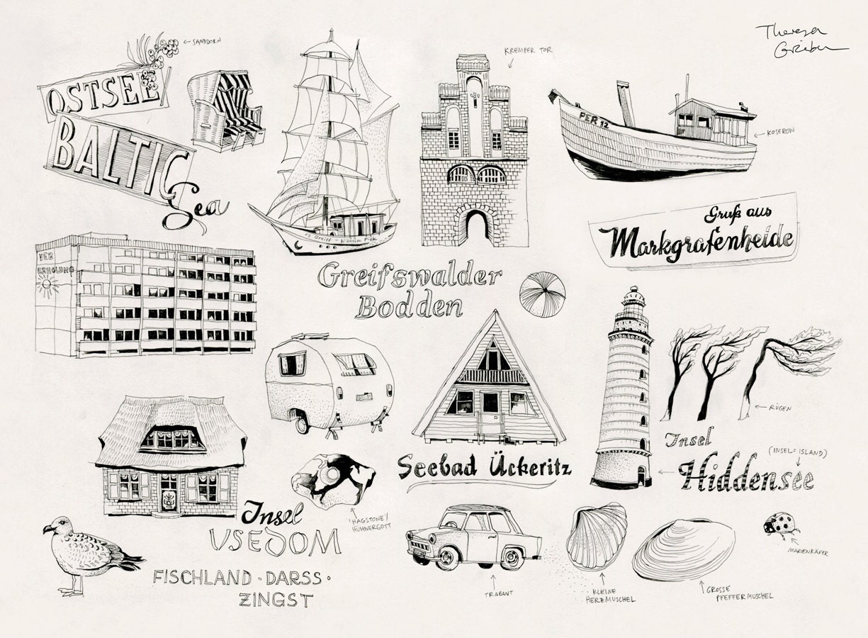 Memories of the Baltic Sea Drawing Fine Art Print Maritime - Etsy