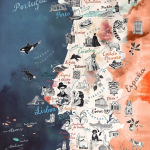 Framed Portugal Map – Matte Giclee Print Poster of Portuguese ...