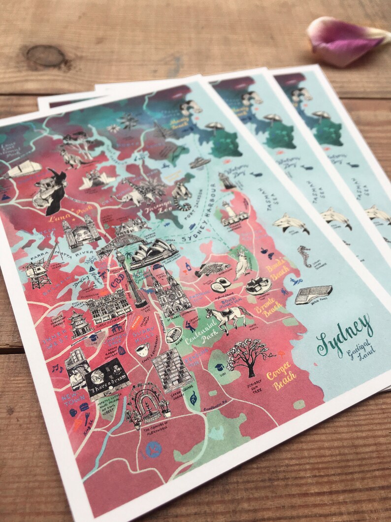 Sydney Map, Australian Art Print, Illustrated City Map, Large Size ...