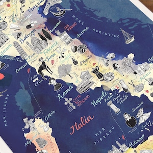 Italy Postcard, Hand Drawn Travel Map, Illustrated Mini Italy Print ...