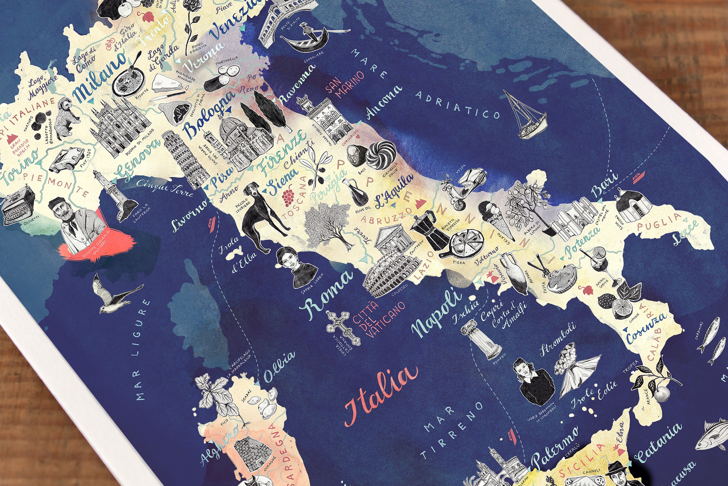 Italy Postcard, Hand Drawn Travel Map, Illustrated Mini Italy Print ...
