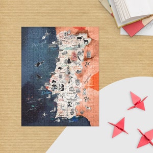 Portugal Jigsaw Puzzle, Illustrated Map of Portugal, Road Trip Memory ...