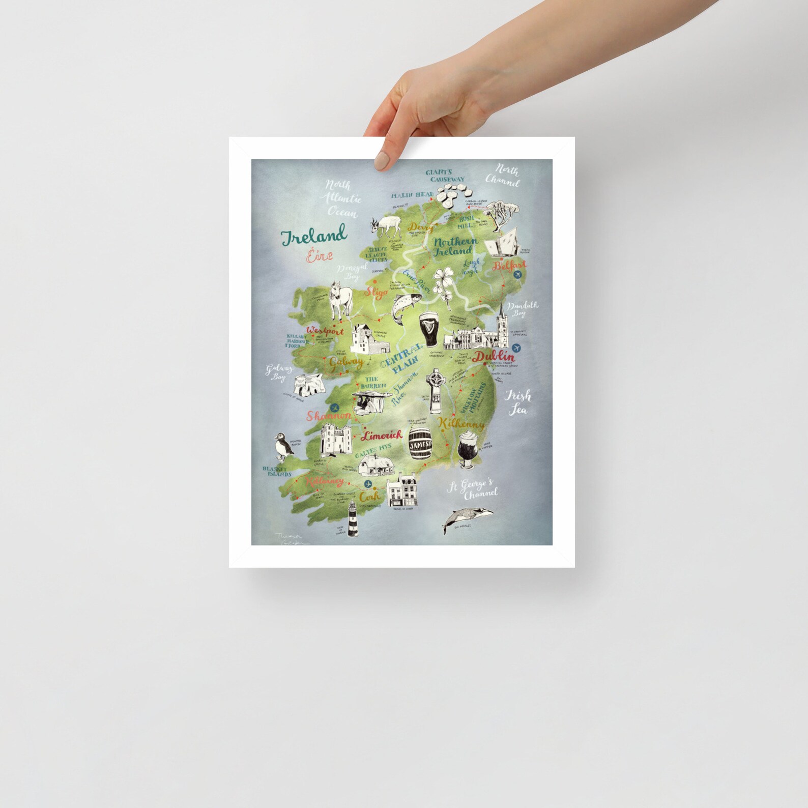 Framed Ireland Map Print, in Inches, Matte Giclee Poster, Irish ...
